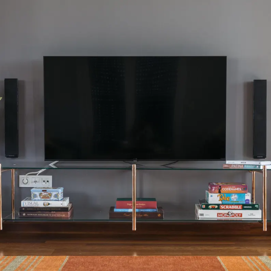 Handcrafted Copper TV Stand with Storage | Modern Industrial Copper En ...